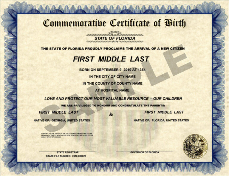 Commemorative Birth Certificates - Florida Department of Health